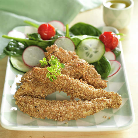 Pollo rebozado con sésamo (crujiente por fuera y jugoso por dentro)