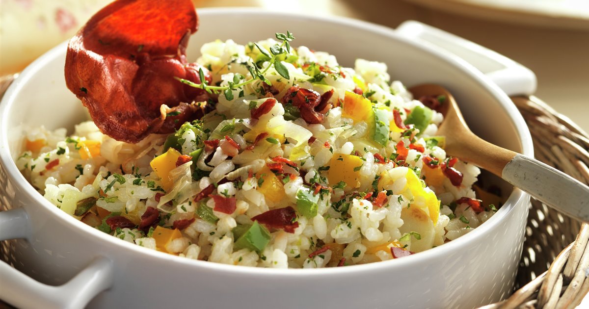 Risotto con jamón y pimiento