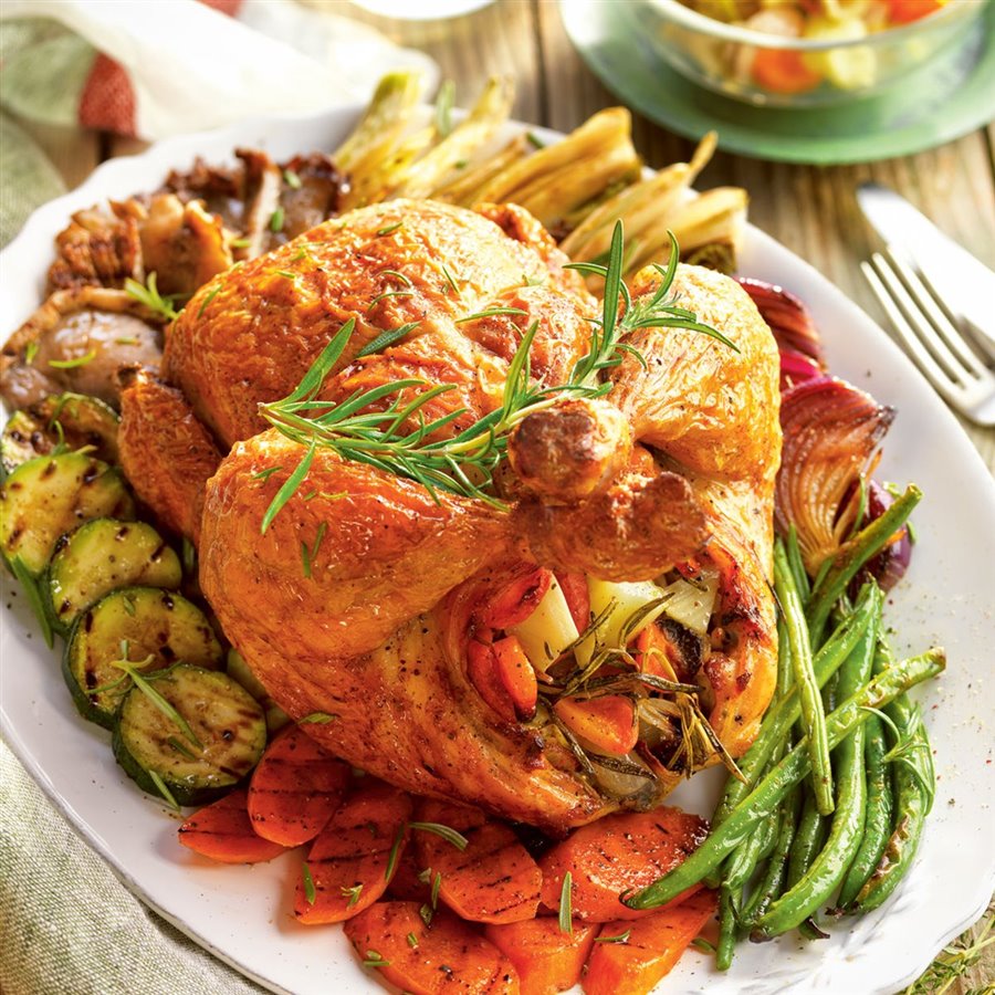 Pollo relleno con verduras