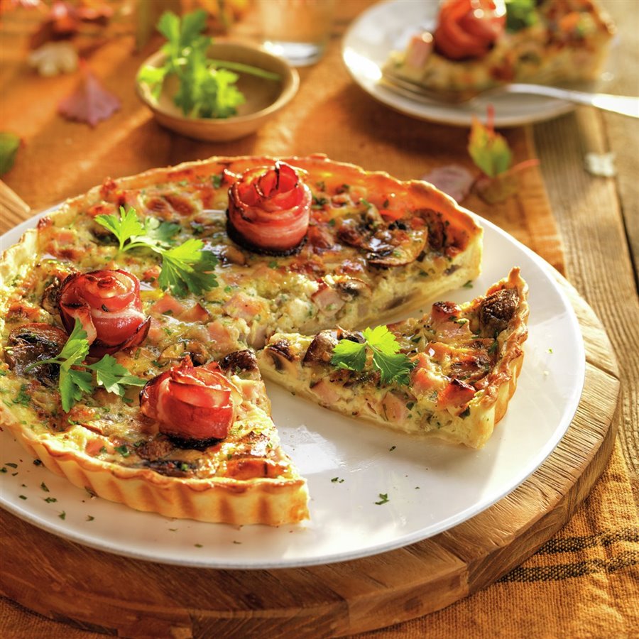 Quiche lorraine con flores de beicon ¡espectacular!