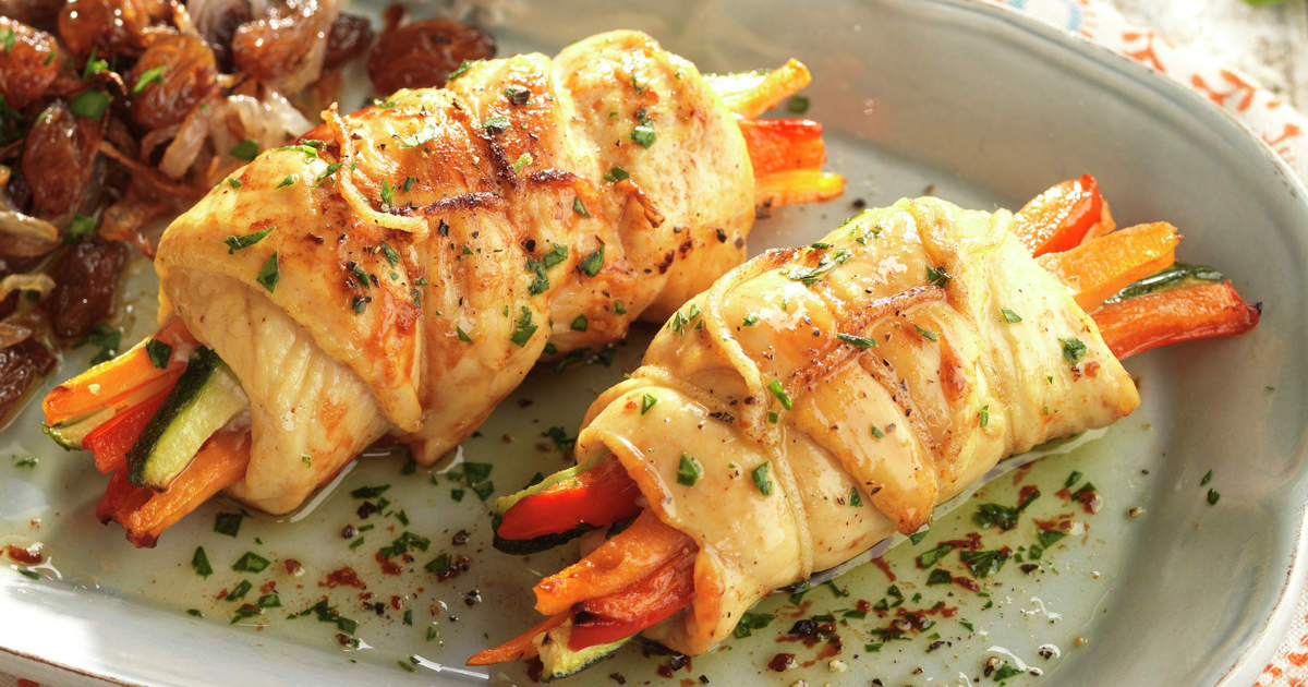Rollitos de pechuga de pollo con verduras al horno: rellenos de ...