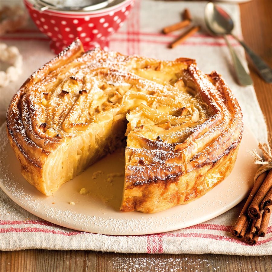 Tarta de manzana crujiente con pasta filo y crema ¡facilísima!