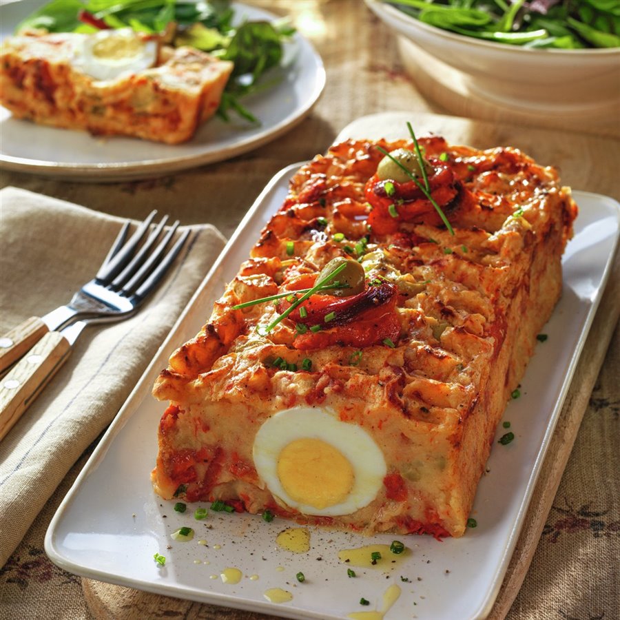 Pastel de patata con atún y pimiento morrón