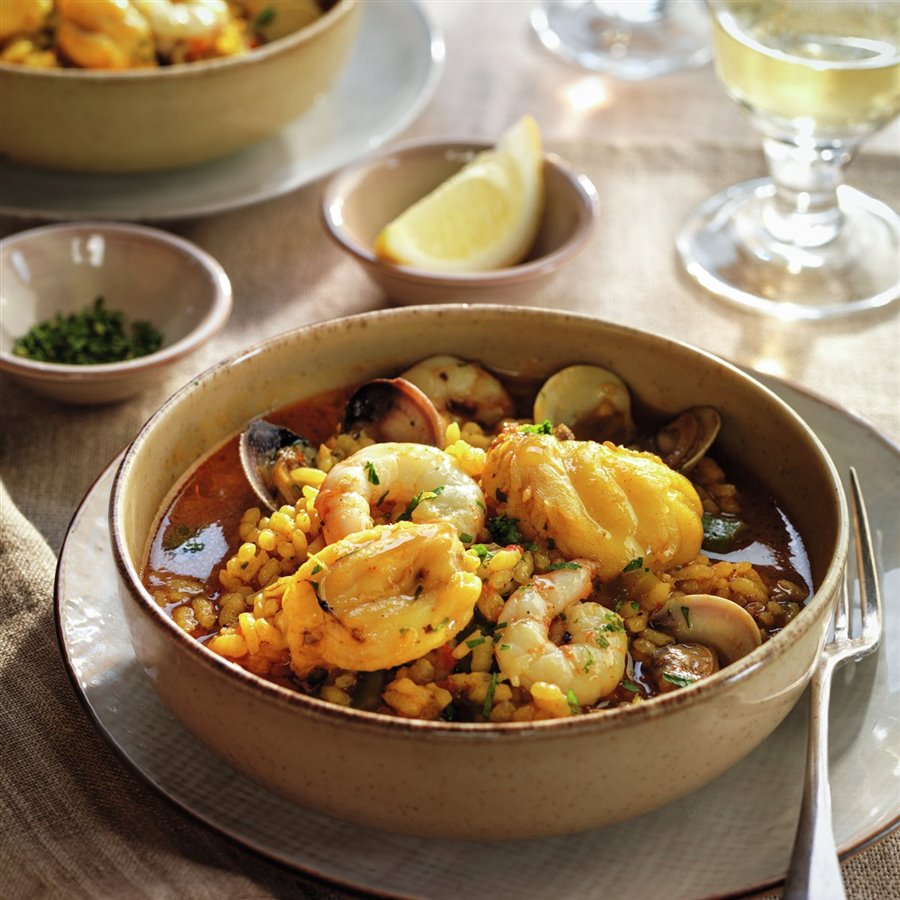 Arroz caldoso malagueño con rape al azafrán