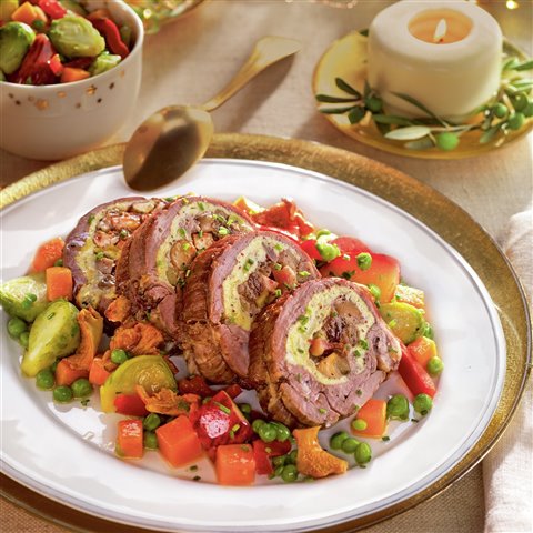 Ternera rellena de manzana y frutos secos