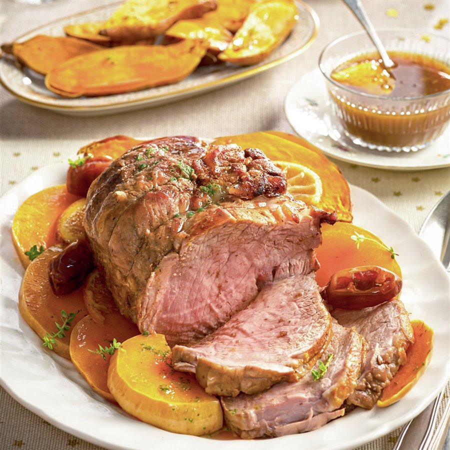 Ternera al horno con cítricos y calabaza
