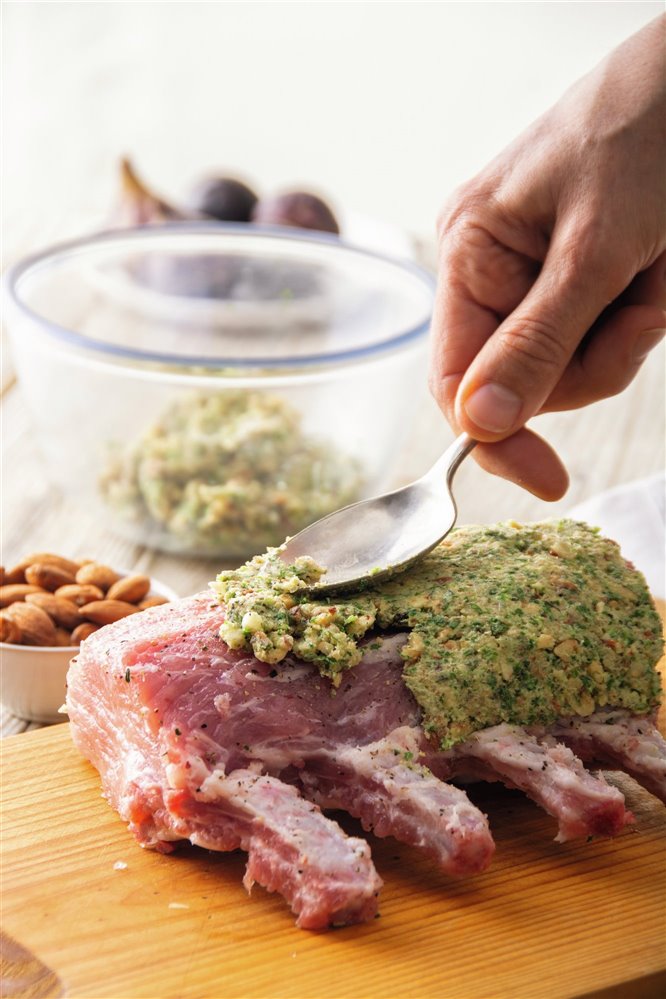 Costillar de cerdo con higos y puré de patata