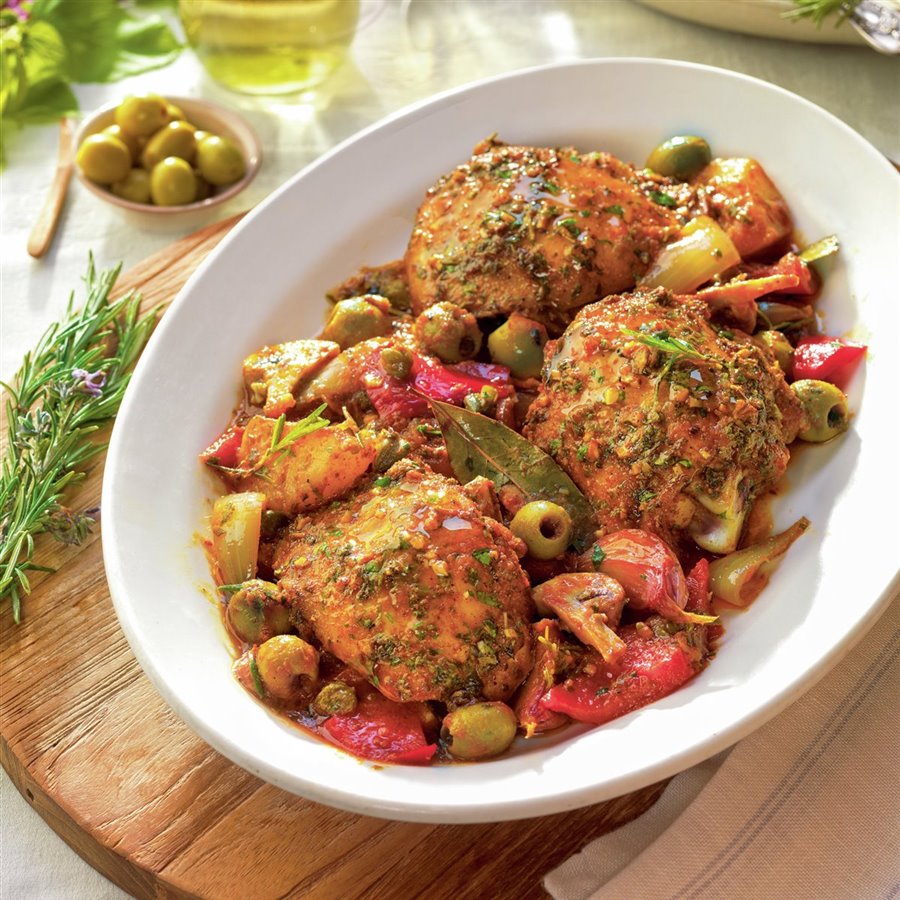 Contramuslos a la mediterránea con aceitunas