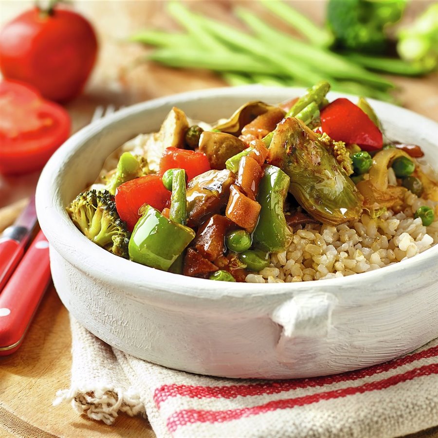 Arroz integral con verduritas y champiñones
