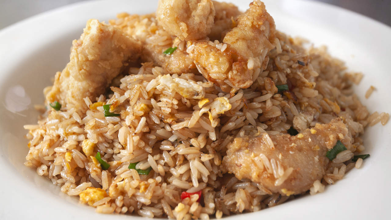 Arroz Chaufa Peruano Peruvian Traditional Food. Rice With Meat And