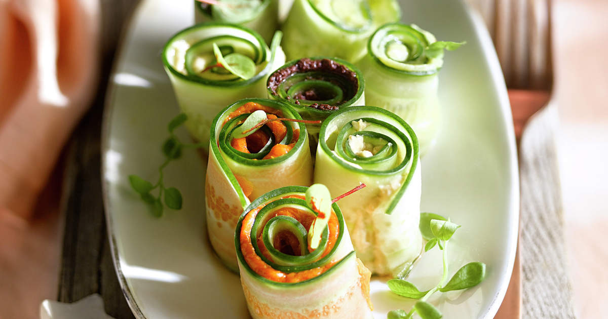 Rollitos de pepino rellenos con patés vegetales: el snack vegetal más ...