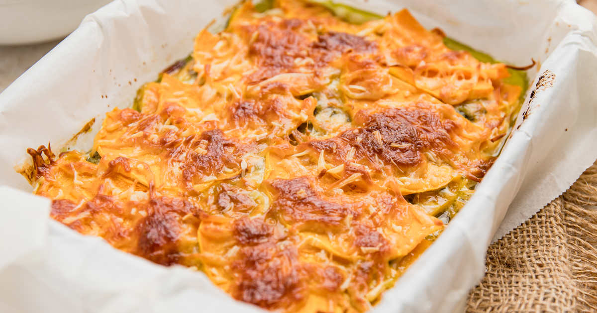 Lasaña de calabaza al horno, pesto, jamón y queso (sin pasta), una ...