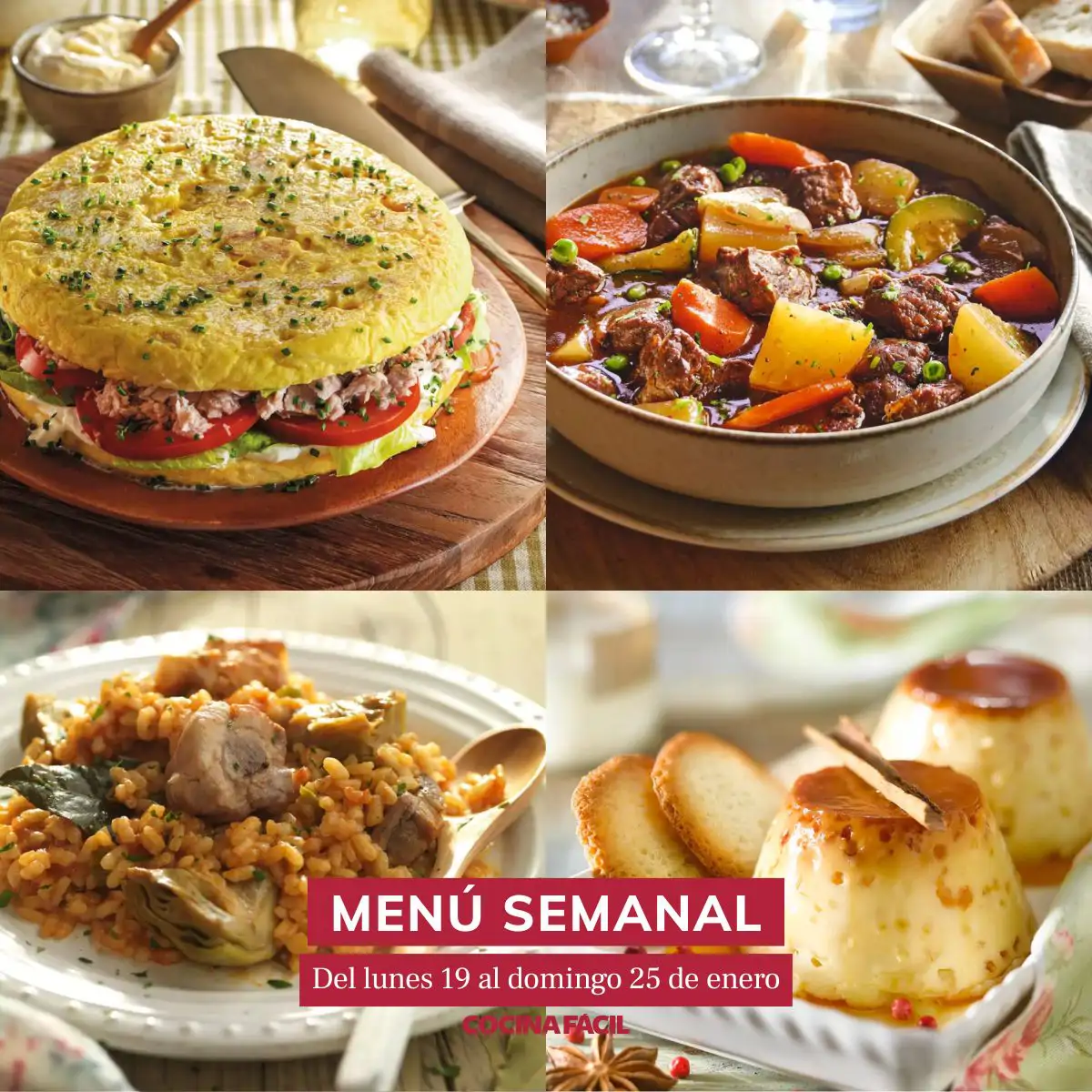 Menú semanal de Cocina Fácil, de lunes a domingo (del 19 al 25 de enero ...