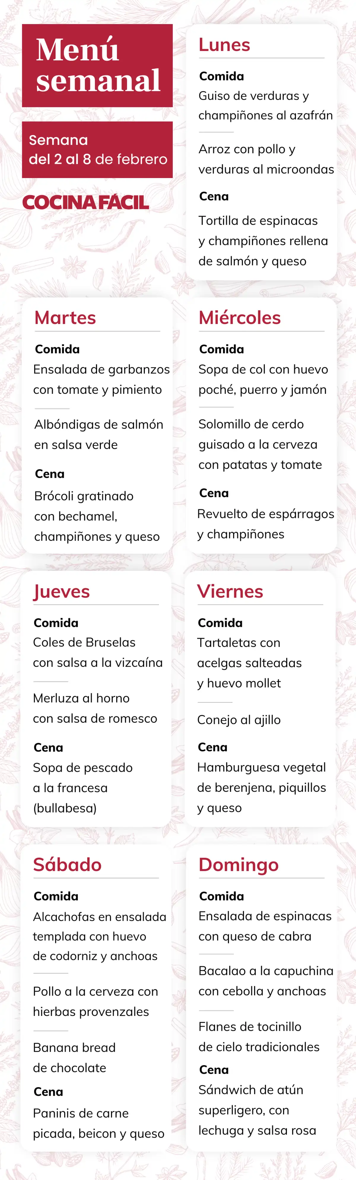 Menú semanal de Cocina Fácil del 2 al 8 de febrero. Recetas fáciles ...