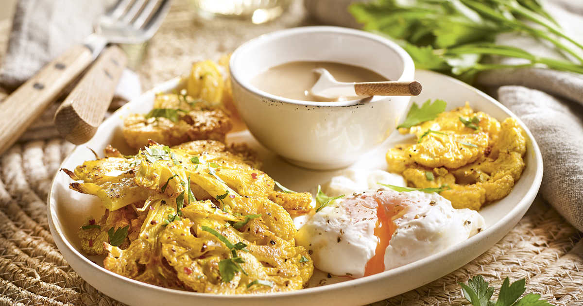 Coliflor gratinada con huevo poché y salsa de anacardo y mostaza: una ...
