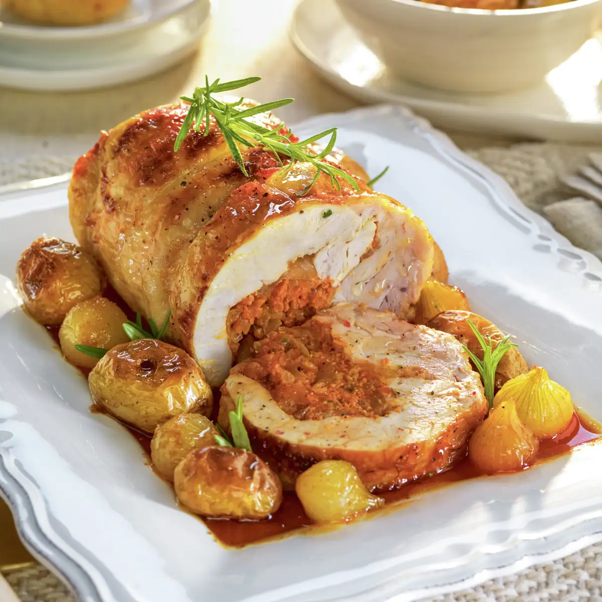 Así queda un redondo de pollo más jugoso: relleno con sobrasada y cebolla